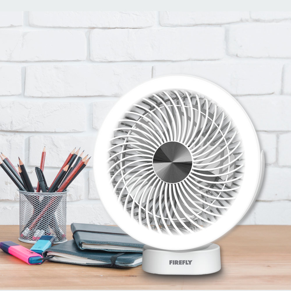 Firefly Rechargeable Mini Desk Fan with Ring Lamp