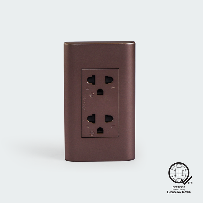 ROYU Plano Duplex Universal Outlet with Ground and Shutter Set - Dark ...