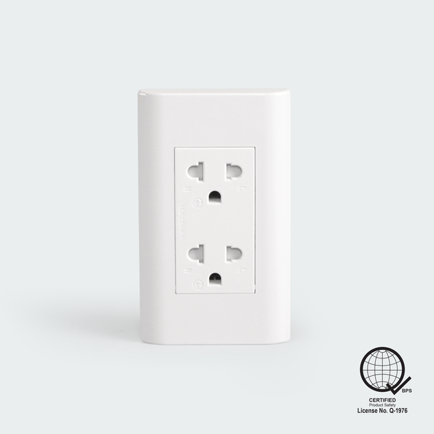 ROYU Plano Duplex Universal Outlet with Ground and Shutter Set - White ...
