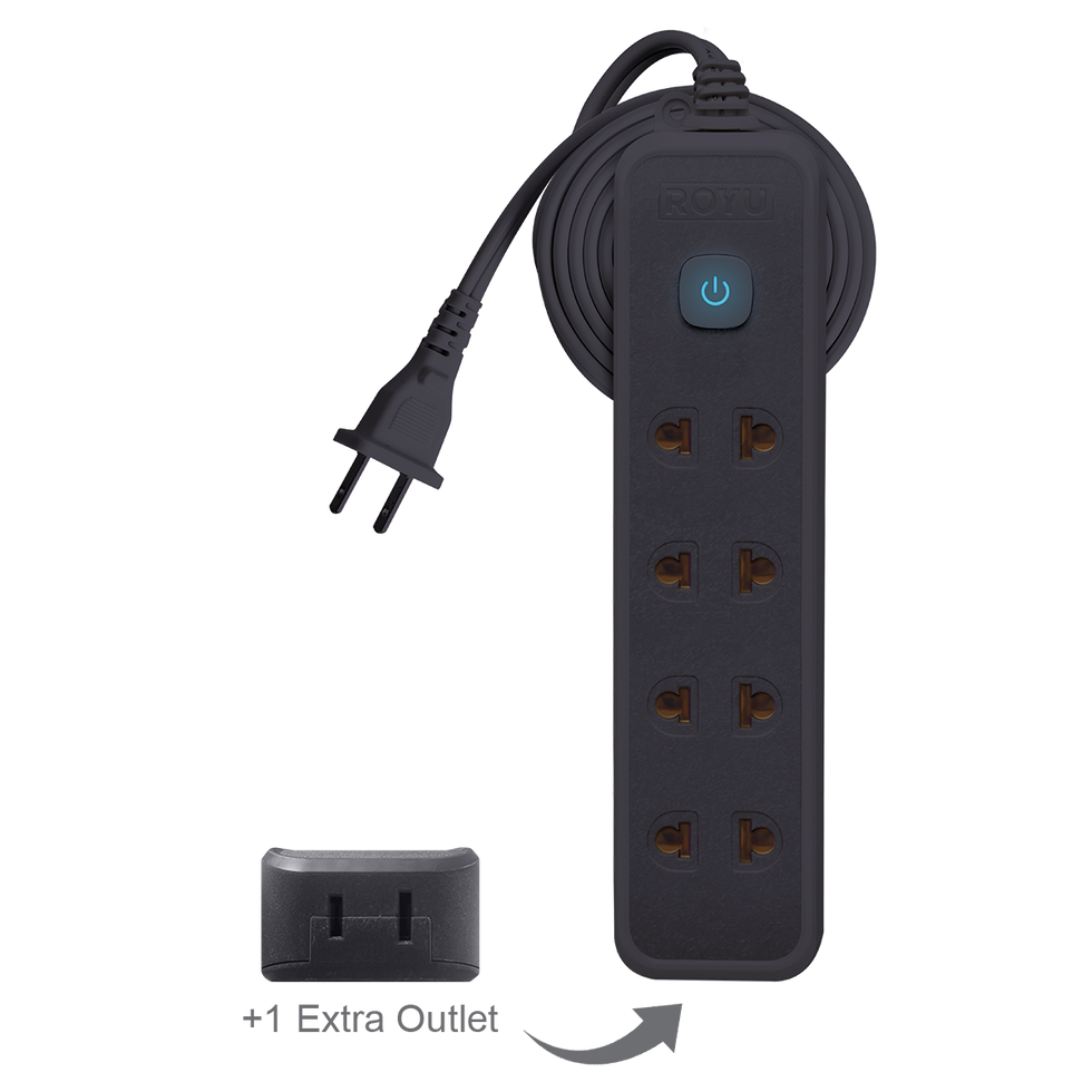 ROYU 4 Universal Outlet +1 Flat Pin Extension Cord with Push Button Sw ...