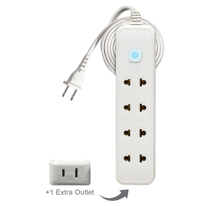 ROYU 4 Universal Outlet +1 Flat Pin Extension Cord with Push Button Sw ...
