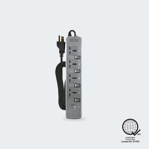 ROYU 4 Gang Power Extension Cord with Individual Switches and 2 USB ...