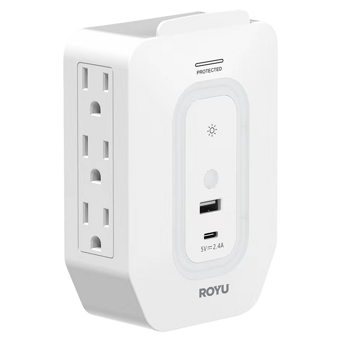 ROYU 6 Gang Wall Adapter with Night Light and USB Ports – FELCO Store