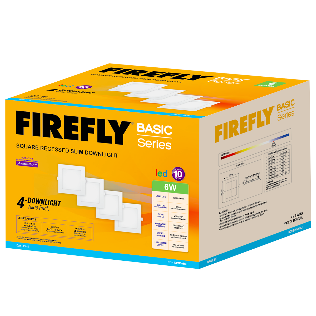 Firefly Basic Series 4-LED Square Recessed Slim Downlight Value Pack ...