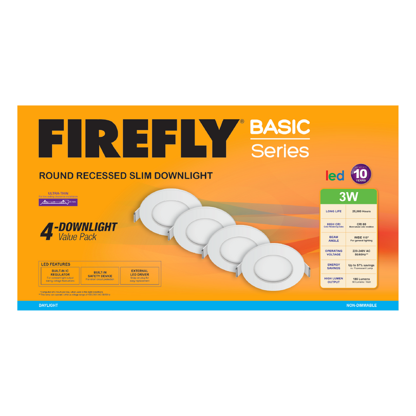Firefly Basic Series 4-LED Round Recessed Slim Downlight Value Pack ...