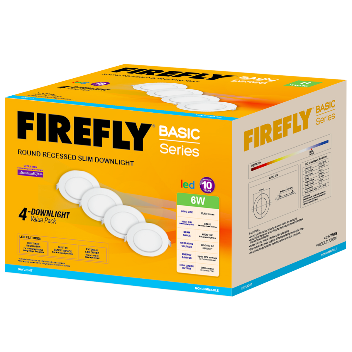 Firefly Basic Series 4-LED Round Recessed Slim Downlight Value Pack ...