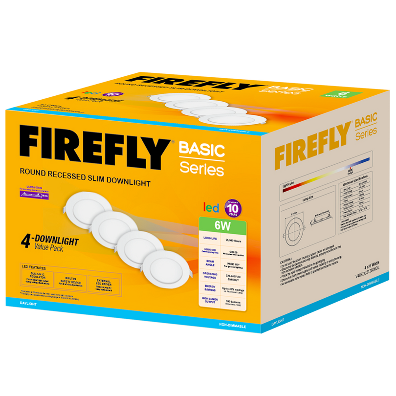 Firefly Basic Series 4-LED Round Recessed Slim Downlight Value Pack ...