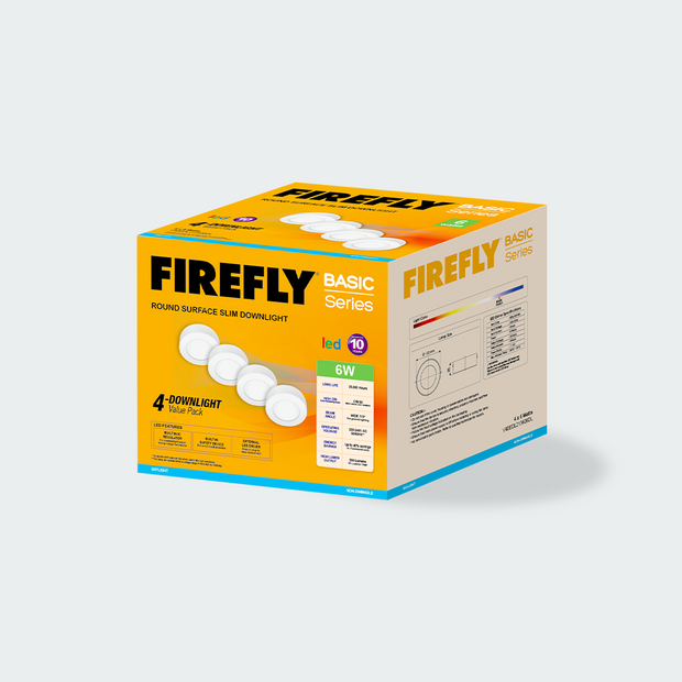 Firefly Basic Series 4-LED Round Surface Slim Downlight Value Pack ...