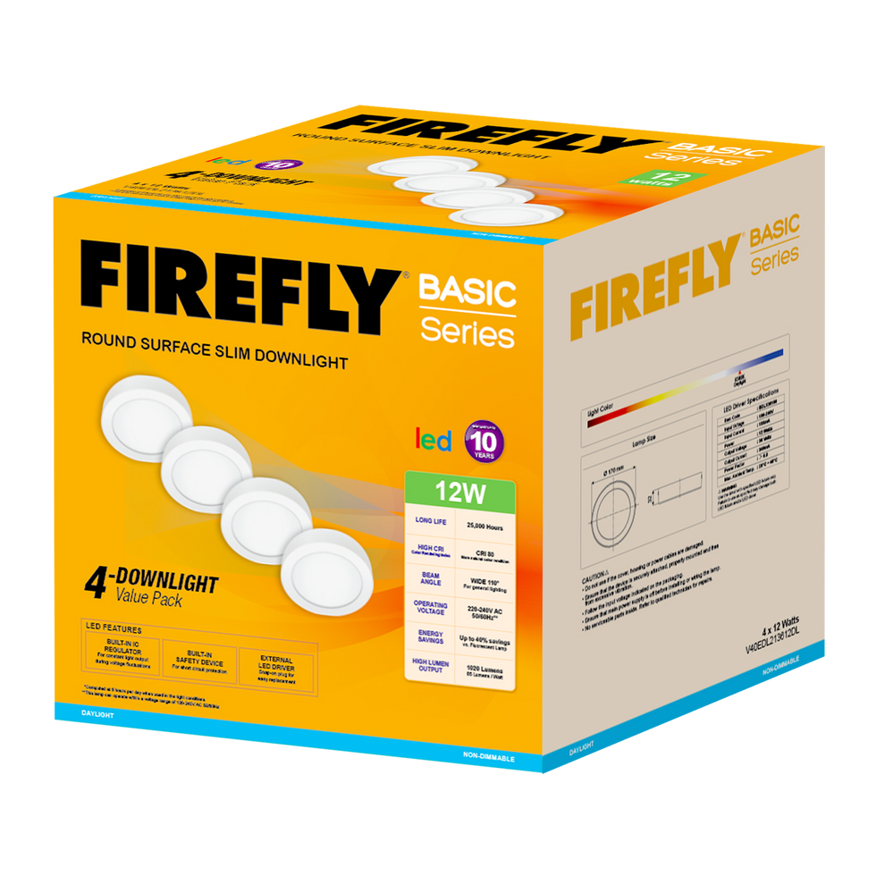 Firefly Basic Series 4-LED Round Surface Slim Downlight Value Pack ...